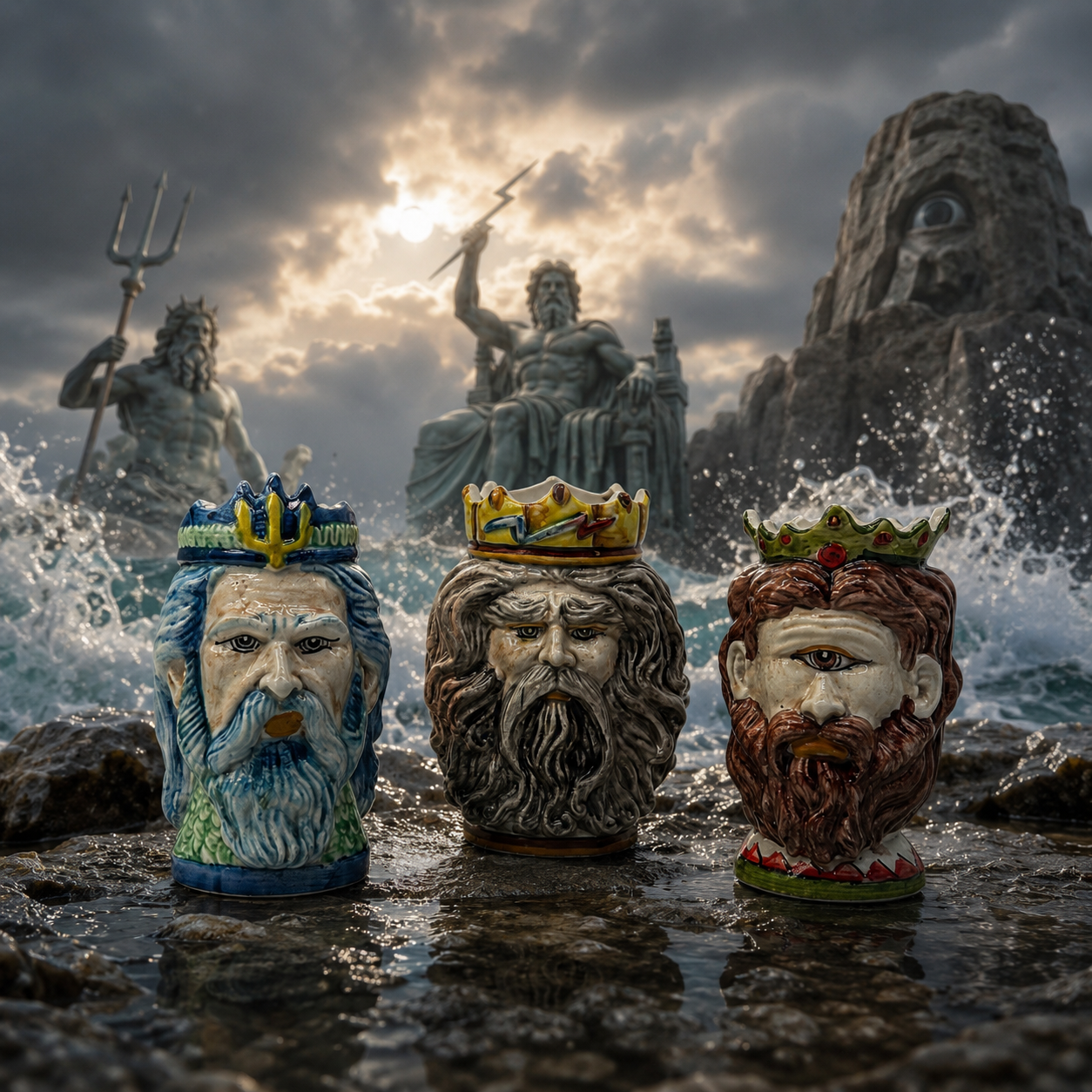 Teste Mitologiche Ceramica di Caltagirone Decorate a Mano – Zeus, – DD ...